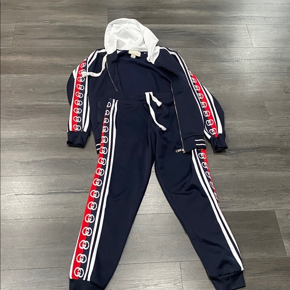 Gucci | Other | Gucci Navy Tracksuit With Red And White Accents | Poshmark